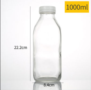 Wholesale square glass milk bottle 1 liter milk bottle custom design